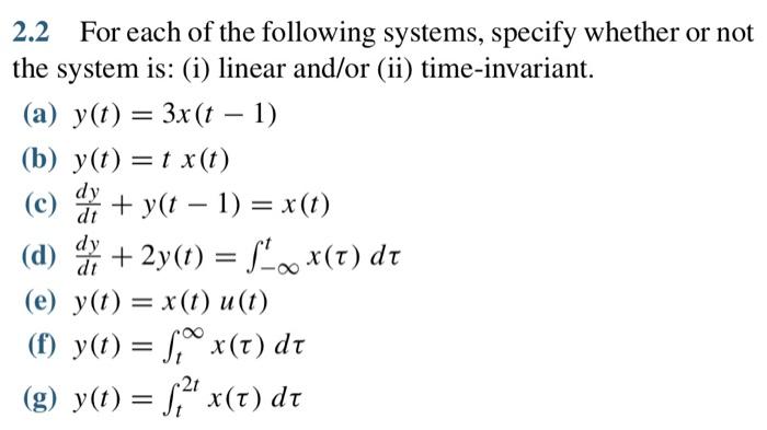 2.2 For each of the following systems, specify | Chegg.com