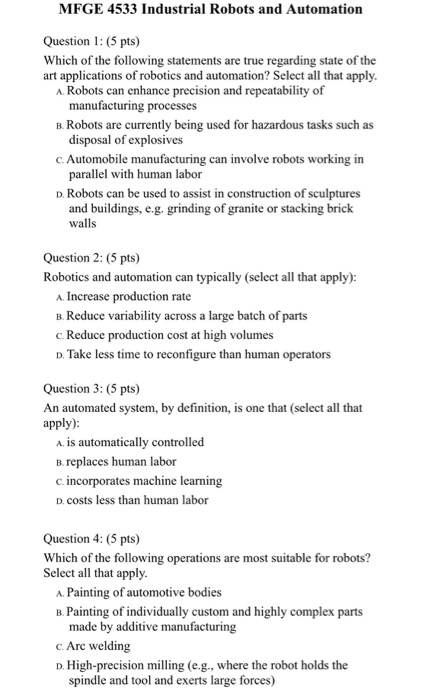 Solved MFGE 4533 Industrial Robots and Automation Question | Chegg.com