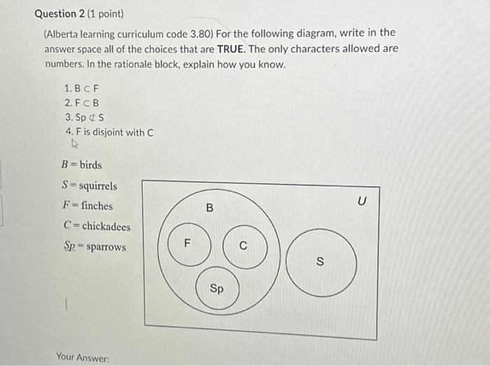 Solved Question 2 (1 point) (Alberta learning curriculum | Chegg.com
