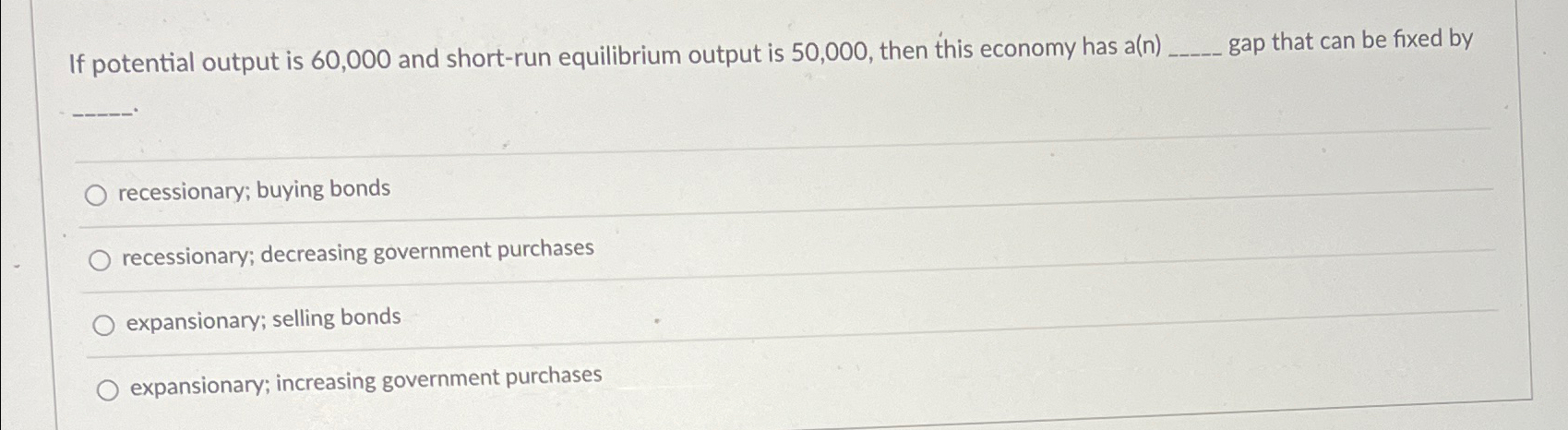Solved If potential output is 60,000 ﻿and short-run | Chegg.com