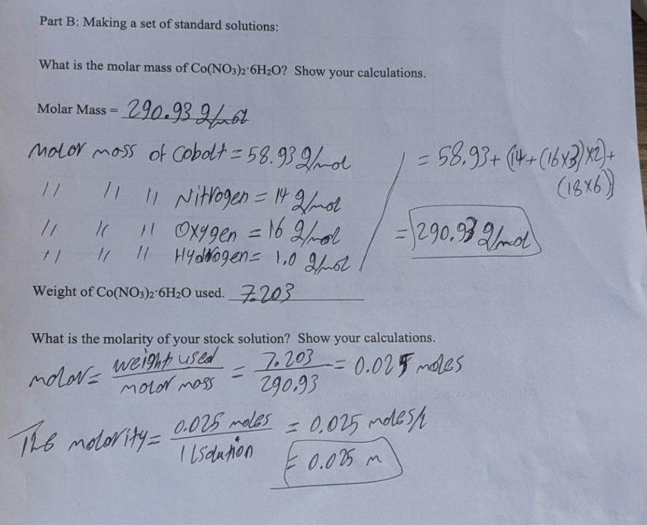 Solved Part B: Making a set of standard solutions: What is | Chegg.com