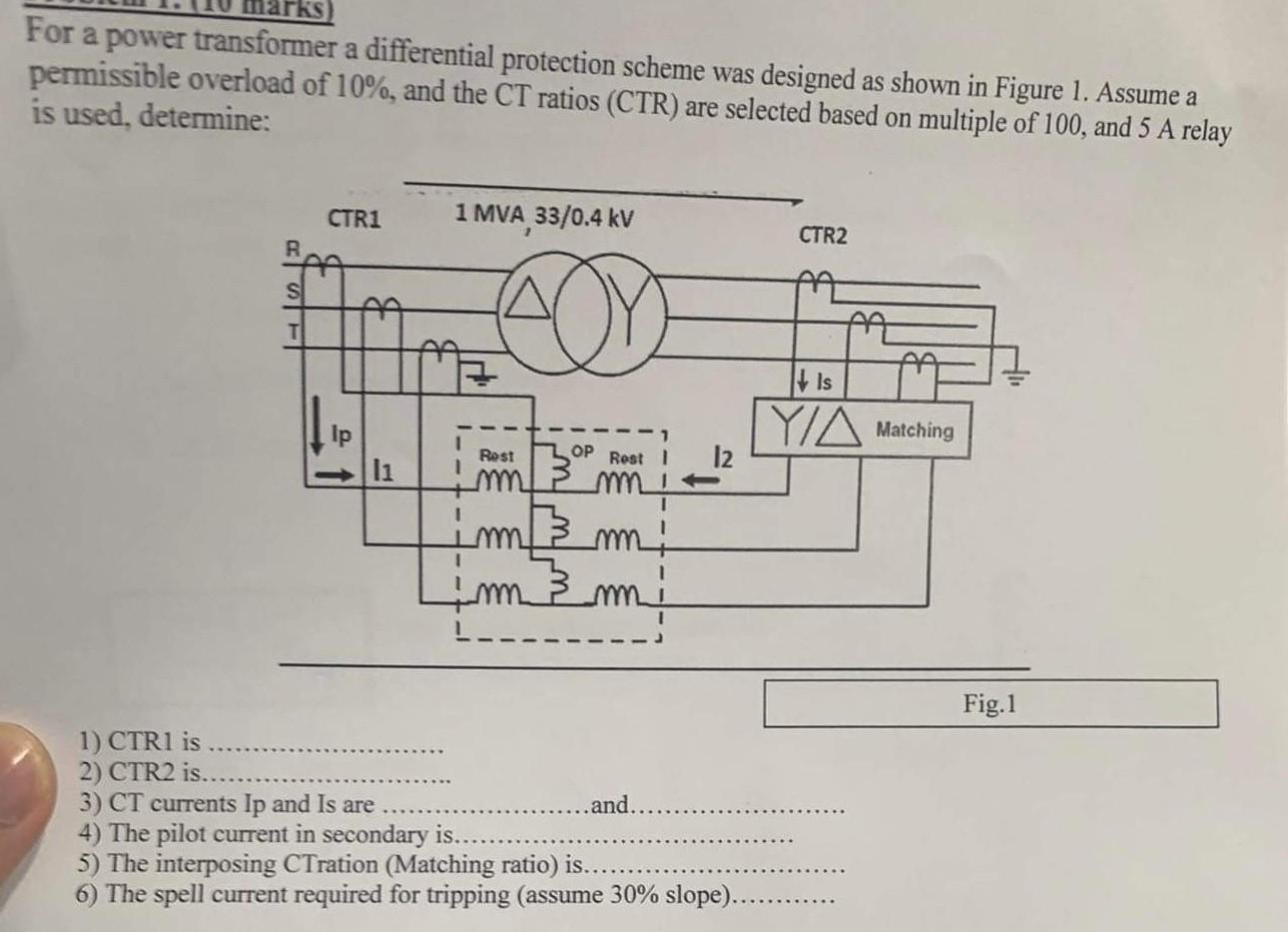 Solved For a power transformer a differential protection | Chegg.com