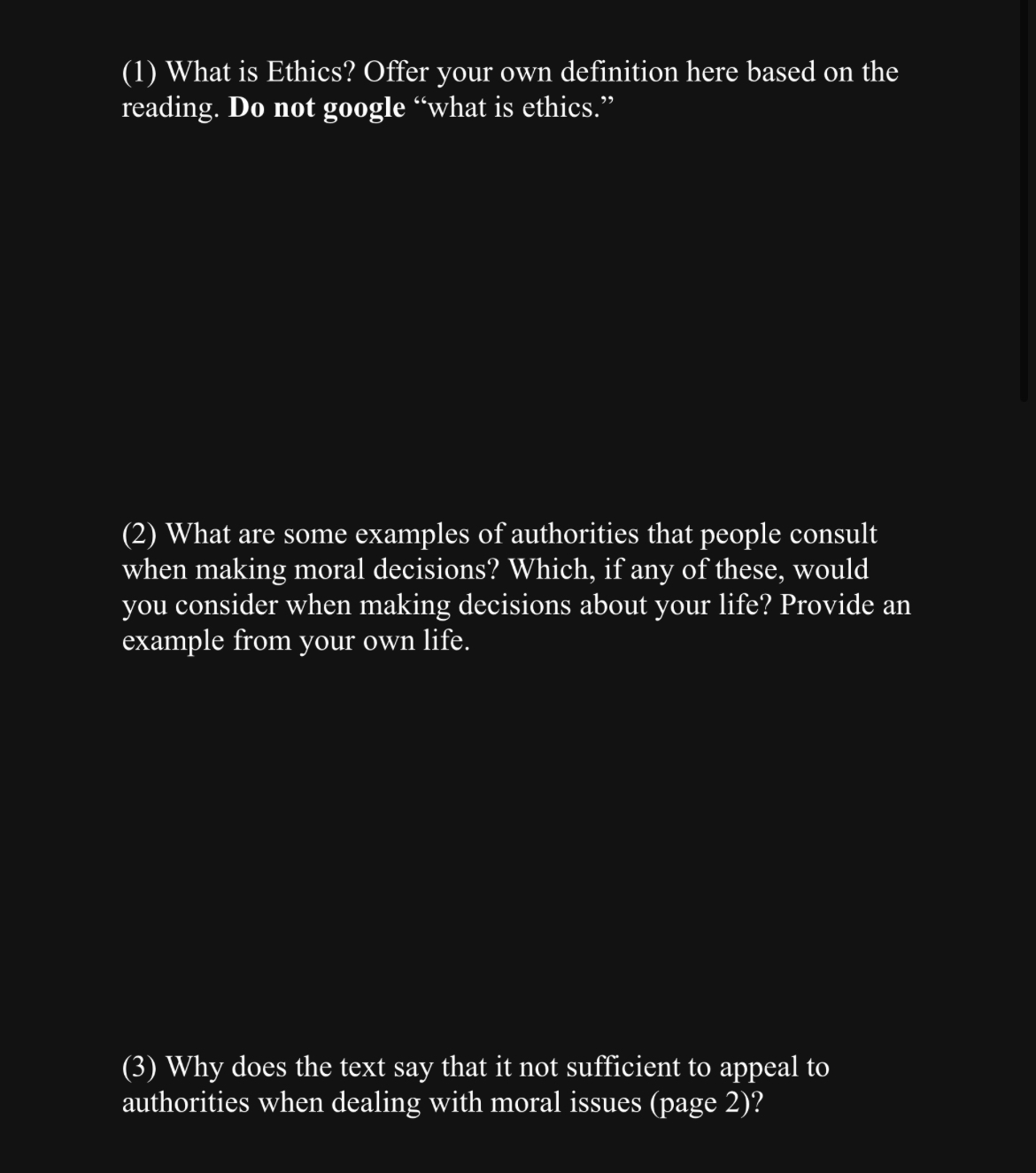 Solved (1) ﻿What is Ethics? Offer your own definition here | Chegg.com