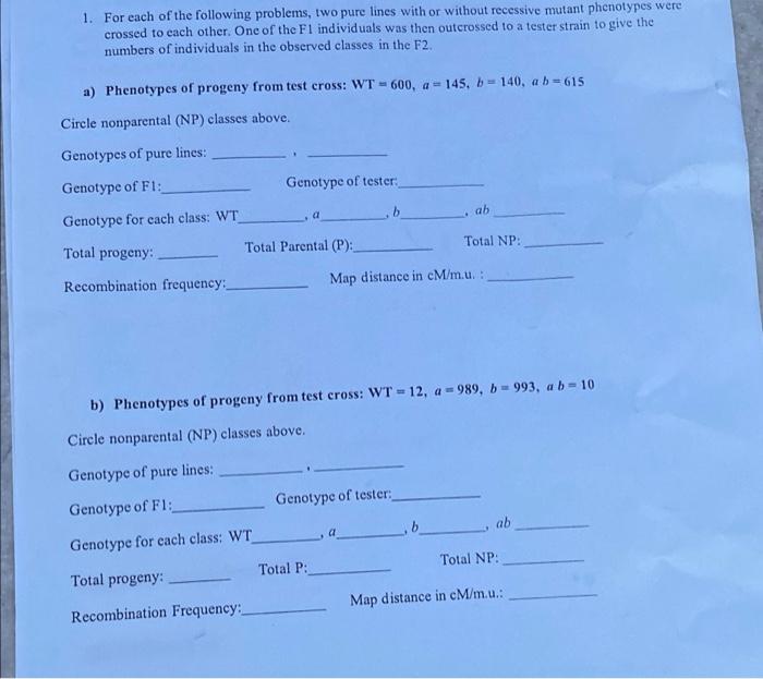 Solved 1. For each of the following problems, two pure lines | Chegg.com