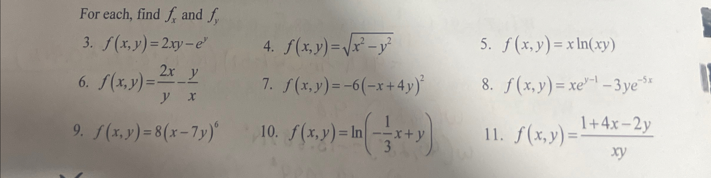 Solved For each, find fx ﻿and | Chegg.com