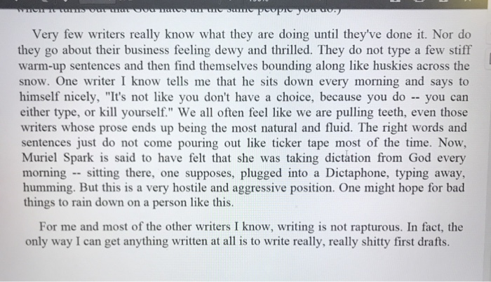 Shitty First Drafts Anne Lamott from Bird by Bird | Chegg.com