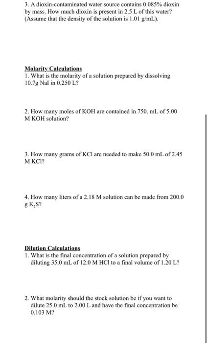 Solved Chapter Worksheet-Solutions Mass Percent Calculations | Chegg.com
