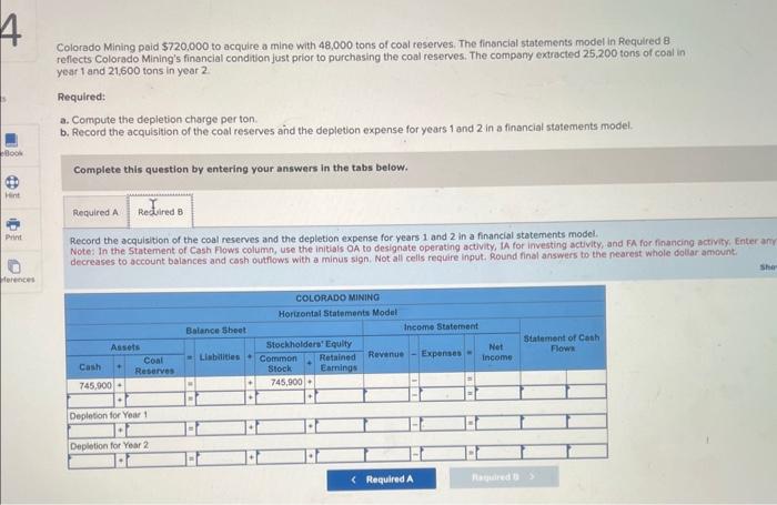 Solved Colorado Mining paid $720,000 to acquire a mine with | Chegg.com