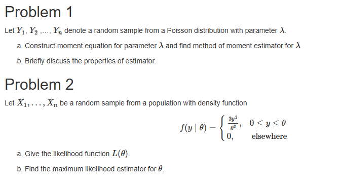 Solved Problem 1Let Y1,Y2,dots,Yn ﻿denote a random sample | Chegg.com
