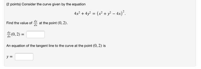 Solved (2 points) Consider the curve 3x2 + y2 = 2. Find y' | Chegg.com