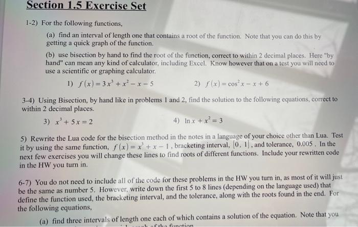 Solved Section 1.5 Exercise Set 1-2) For the following | Chegg.com