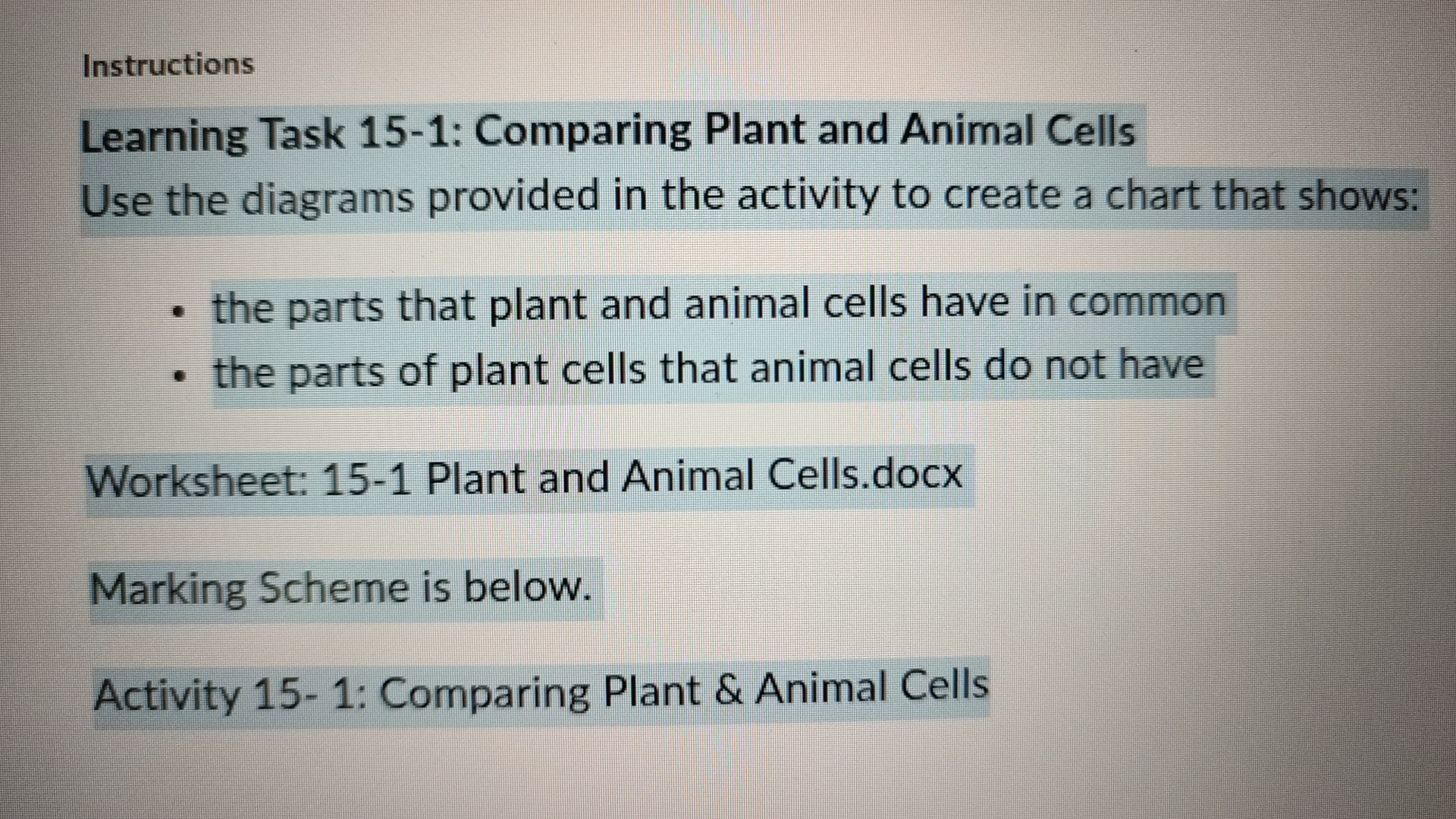 Solved InstructionsLearning Task 15-1: Comparing Plant and | Chegg.com