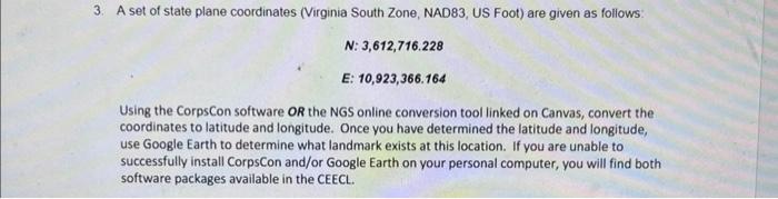 Solved 3. A set of state plane coordinates (Virginia South | Chegg.com