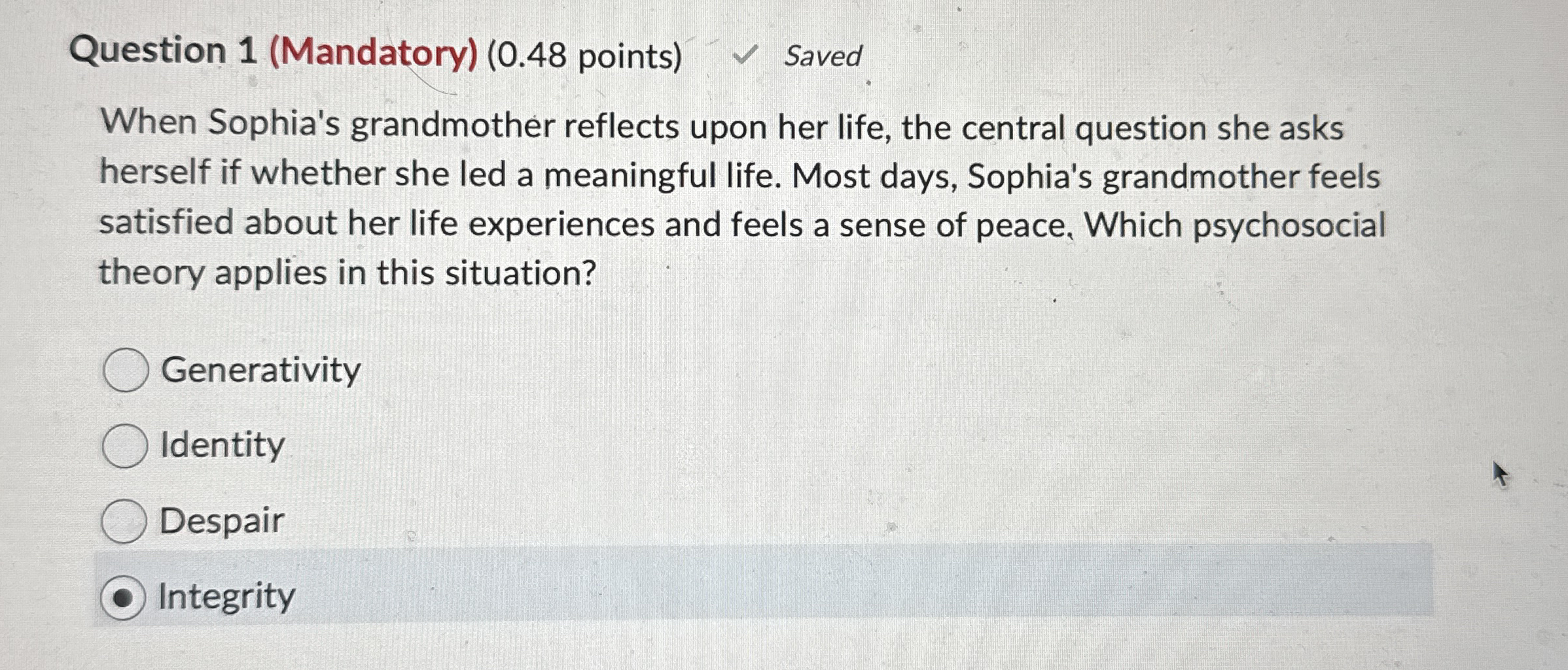 Solved Question 1 (Mandatory) (0.48 ﻿points) ﻿SavedWhen | Chegg.com