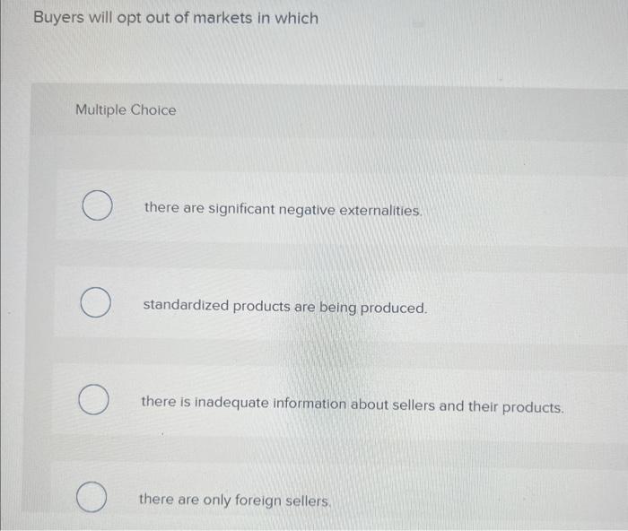 Solved Buyers will opt out of markets in which Multiple | Chegg.com