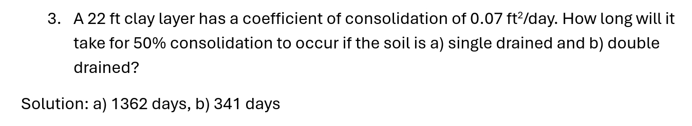 Solved A 22ft ﻿clay layer has a coefficient of consolidation | Chegg.com