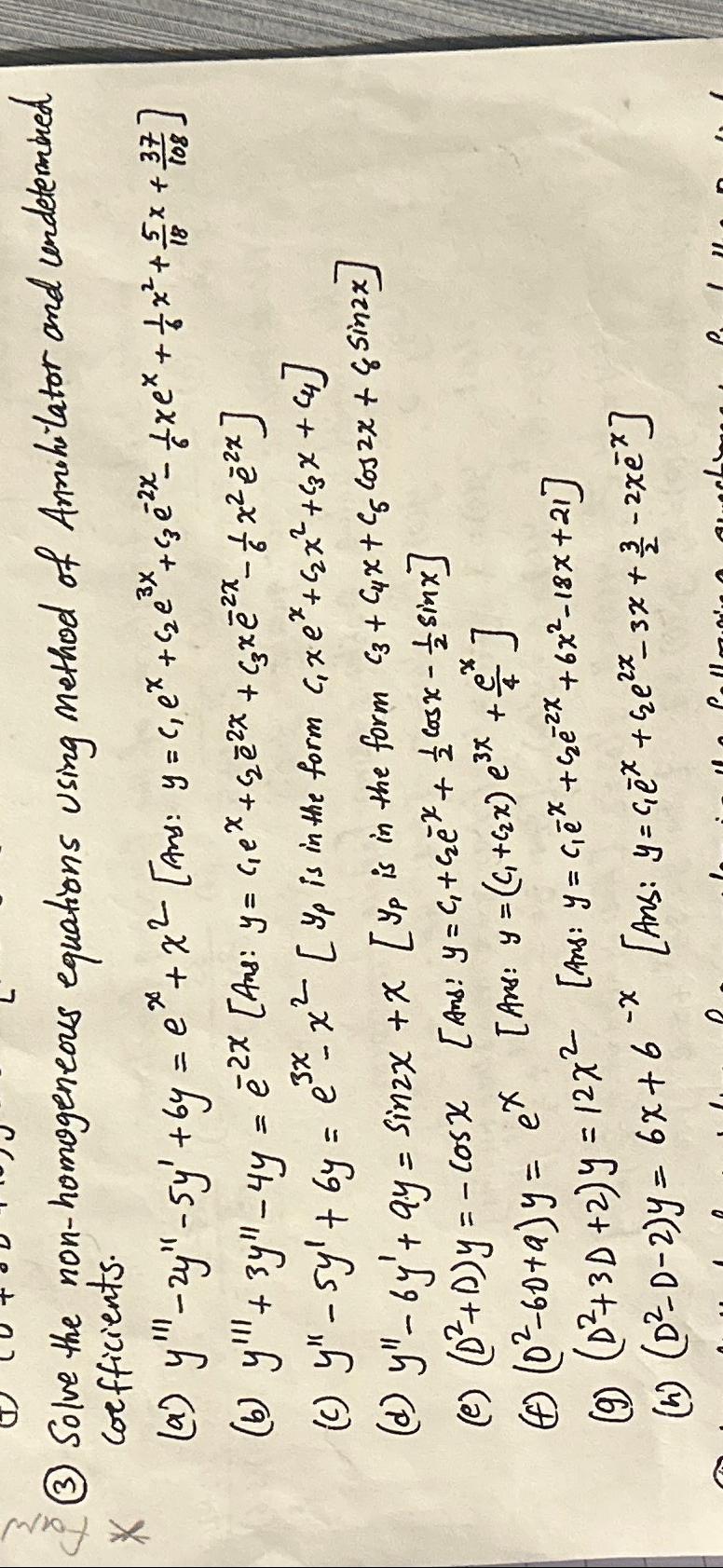 (3) ﻿Solve the non-homogeneous equations using method | Chegg.com