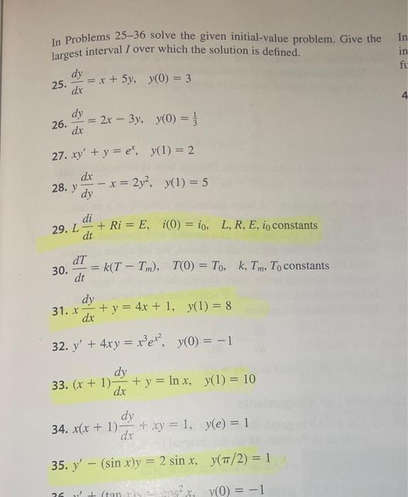 Solved In Problems 25-36 solve the given initial-value | Chegg.com