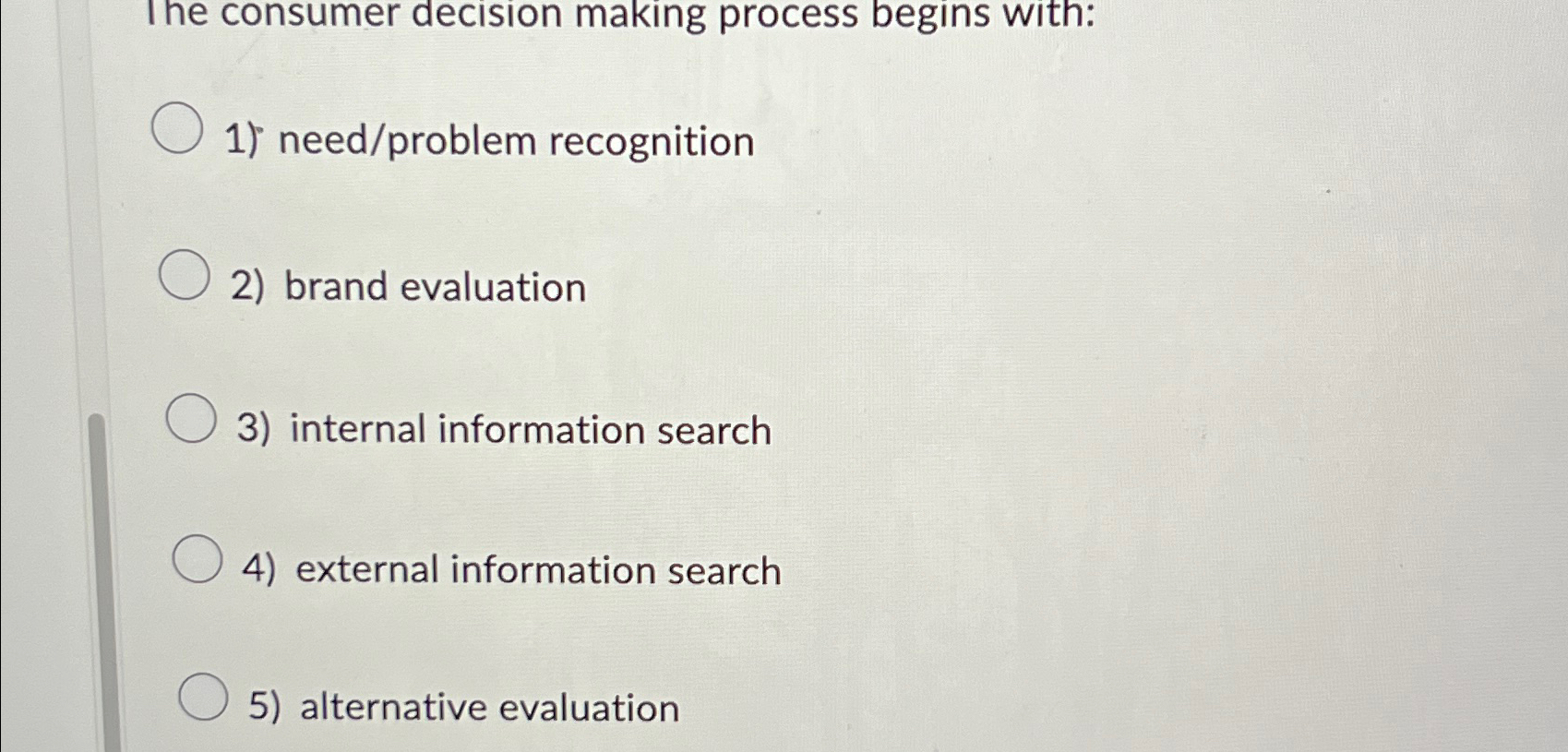 Solved The consumer decision making process begins | Chegg.com