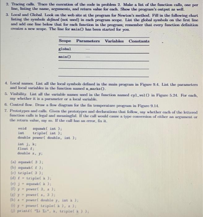 2. Tracing calls. Trace the execution of the code in | Chegg.com