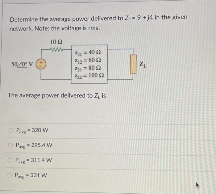 Solved Determine the average power delivered to \\( | Chegg.com