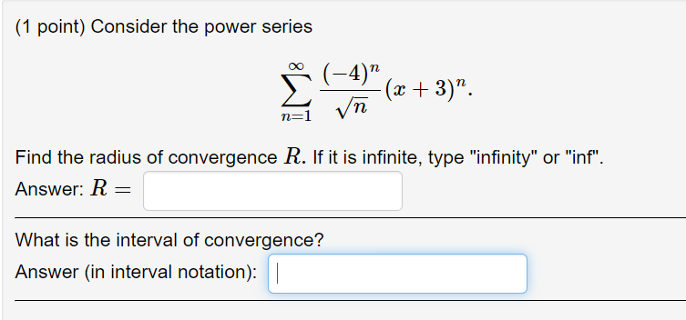 Solved (1 ﻿point) ﻿Consider the power | Chegg.com