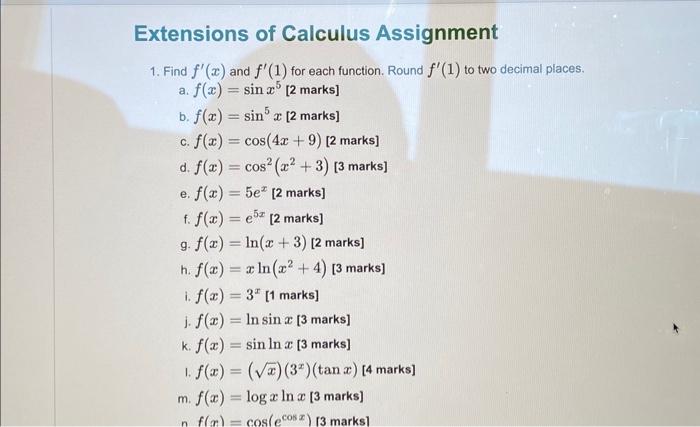 Solved Extensions of Calculus Assignment 1. Find \\( | Chegg.com