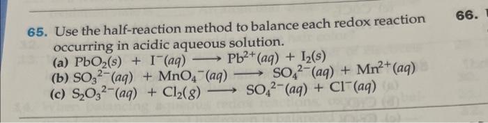 Solved 61. Balance each redox reaction using the | Chegg.com