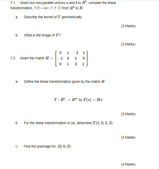 Solved 7.1 ﻿Given two non-parallel vectors a and b ﻿in R3, | Chegg.com