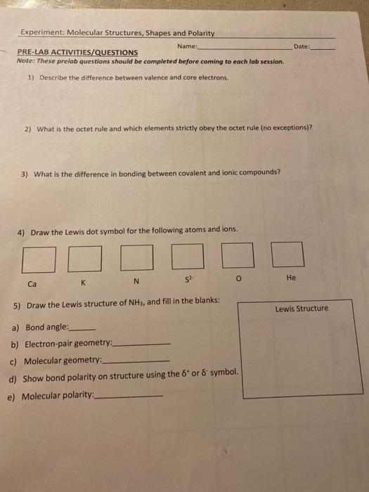 Solved Experiment: Molecular Structures, Shapes and Polarity | Chegg.com