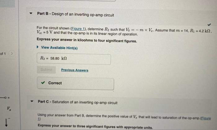 Solved Part - Saturation of an inverting op-amp circuit | Chegg.com