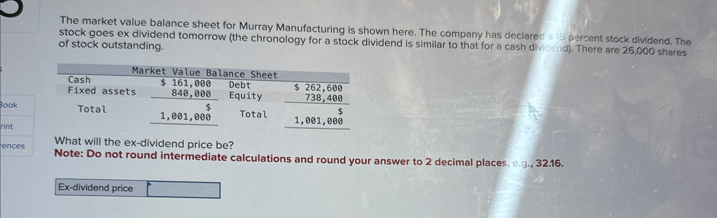 Solved The market value balance sheet for Murray | Chegg.com