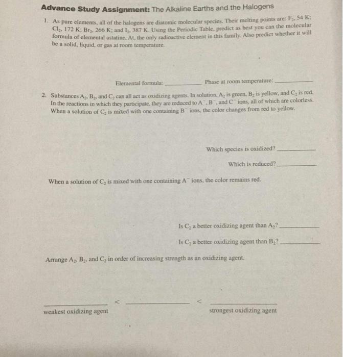 Solved Advance Study Assignment: The Alkaline Earths and the | Chegg.com
