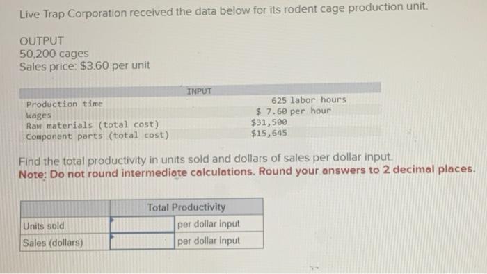 Solved Live Trap Corporation received the data below for its | Chegg.com