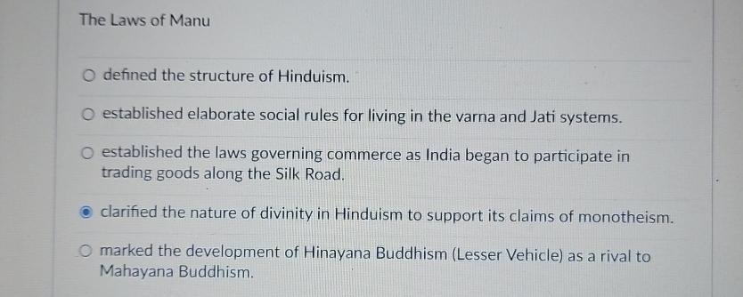 Solved The Laws of Manudefined the structure of | Chegg.com