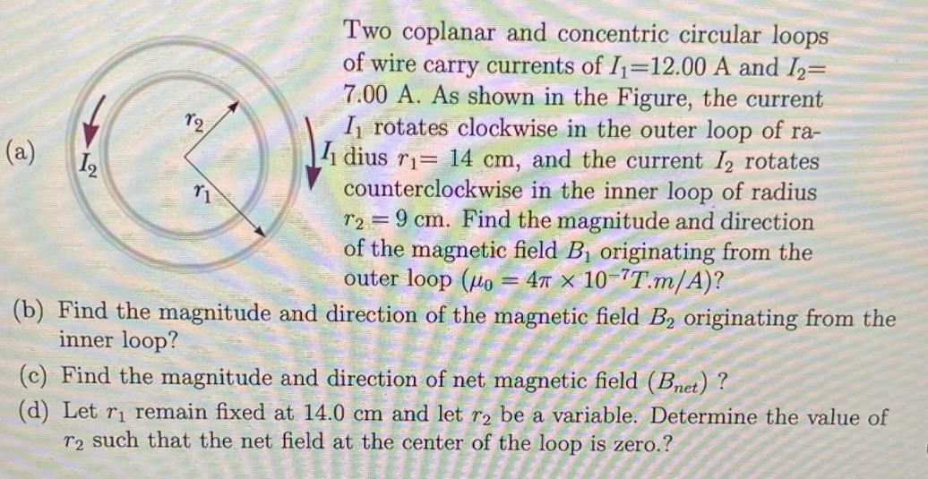 Solved Two coplanar and concentric circular loops of wire | Chegg.com