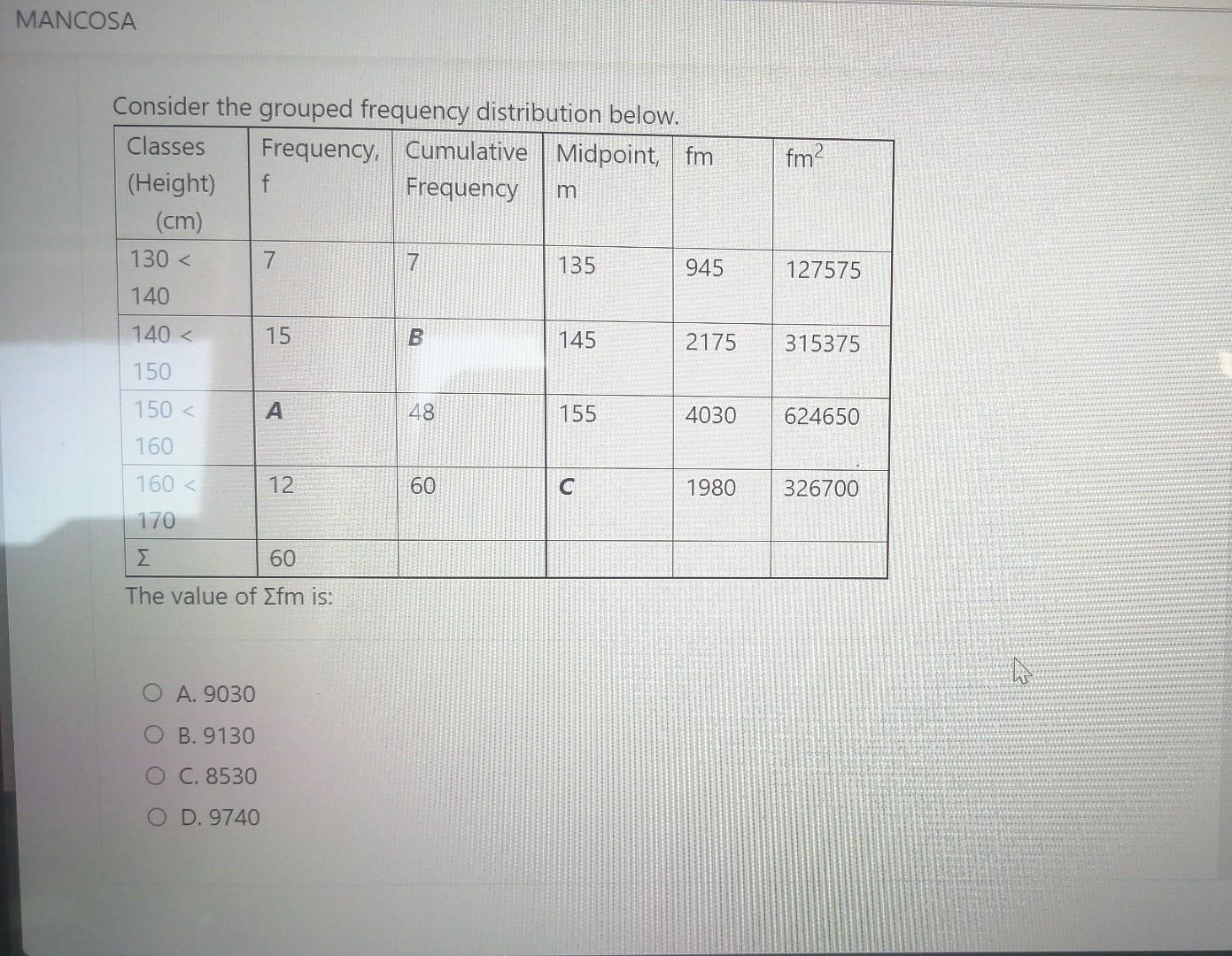 Solved Consider the grouped frequency distribution below The | Chegg.com