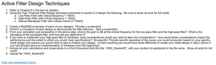 Solved Active Filter Design Techniques 1. Refer to Chapter 6 | Chegg.com