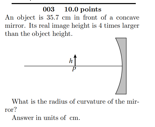 Solved 003,10.0 ﻿points An object is 35.7cm ﻿in front of a | Chegg.com