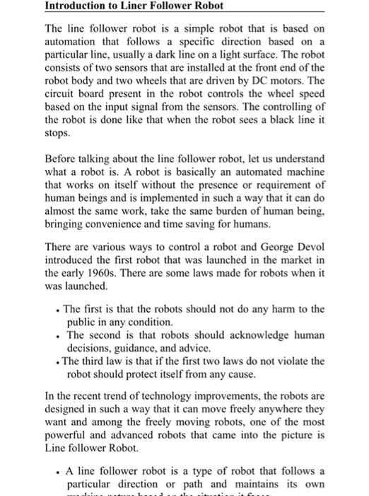 Solved Introduction to Liner Follower Robot The line | Chegg.com