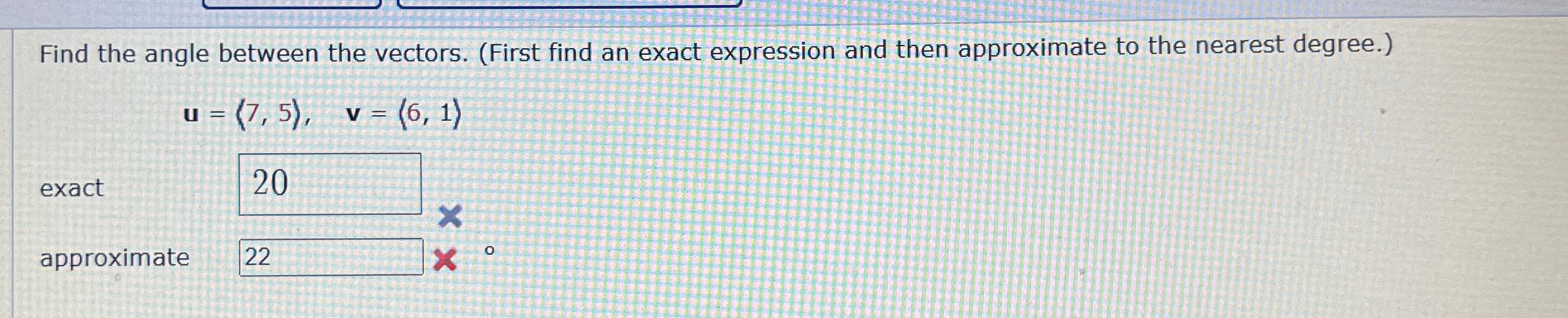Solved Find the angle between the vectors. (First find an | Chegg.com