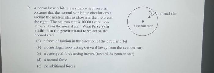 Solved 9. A normal star orbits a very dense neutron star. | Chegg.com