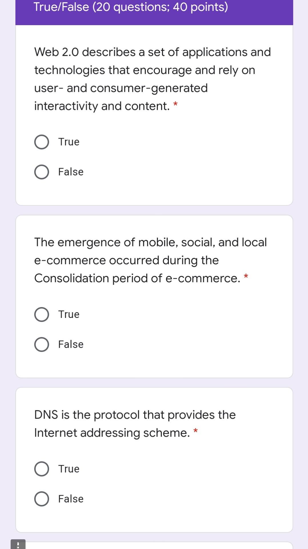 Solved True/False (20 questions; 40 points) Web 2.0 | Chegg.com