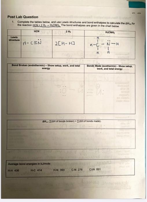 Solved Post Lab Question 1. Complete the tables below, and | Chegg.com