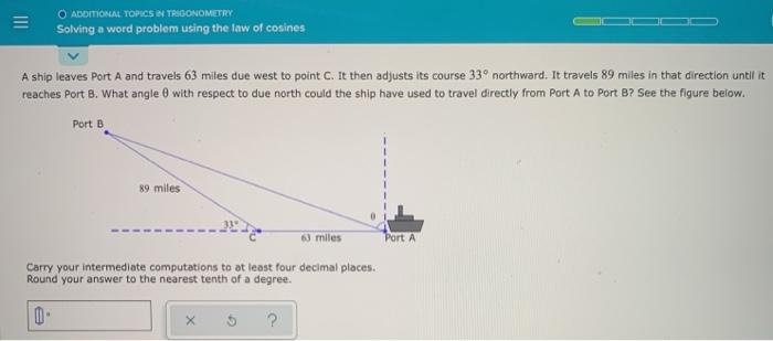 Solved O ADDITIONAL TOPICS N TRIGONOMETRY Solving a word | Chegg.com