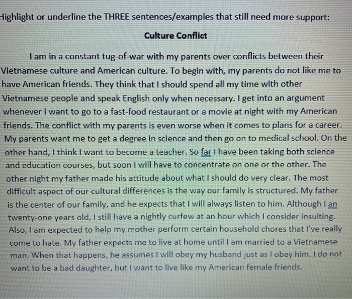 Solved Highlight or underline the THREE sentences/examples | Chegg.com