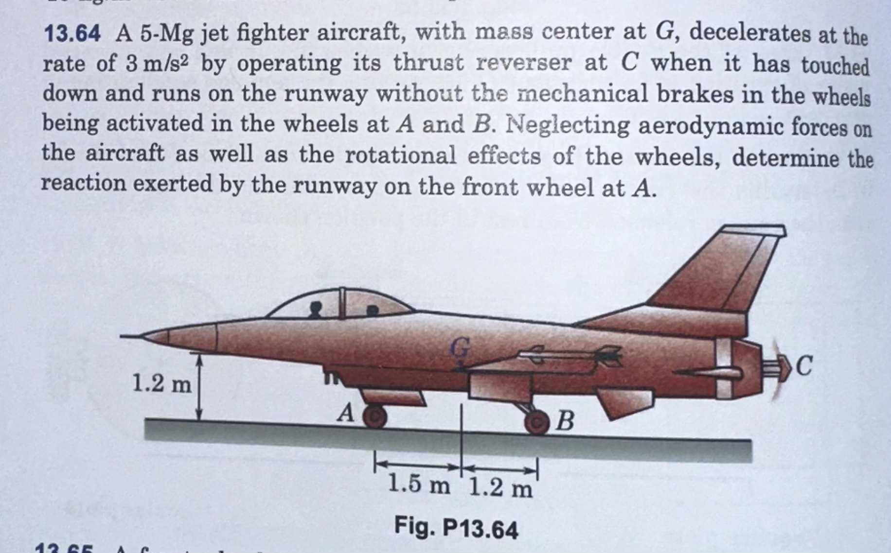 Solved 13.64 ﻿A 5-Mg ﻿jet fighter aircraft, with mass center | Chegg.com