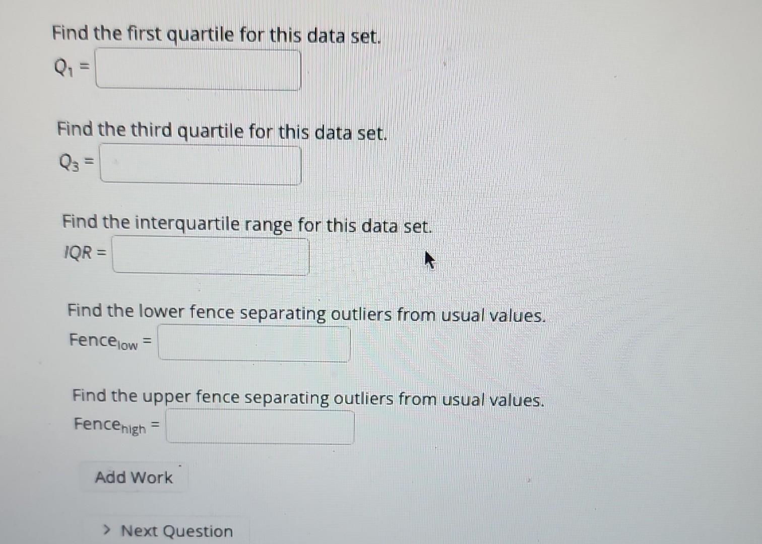 Solved Here is a sample data set.Find the first quartile for | Chegg.com