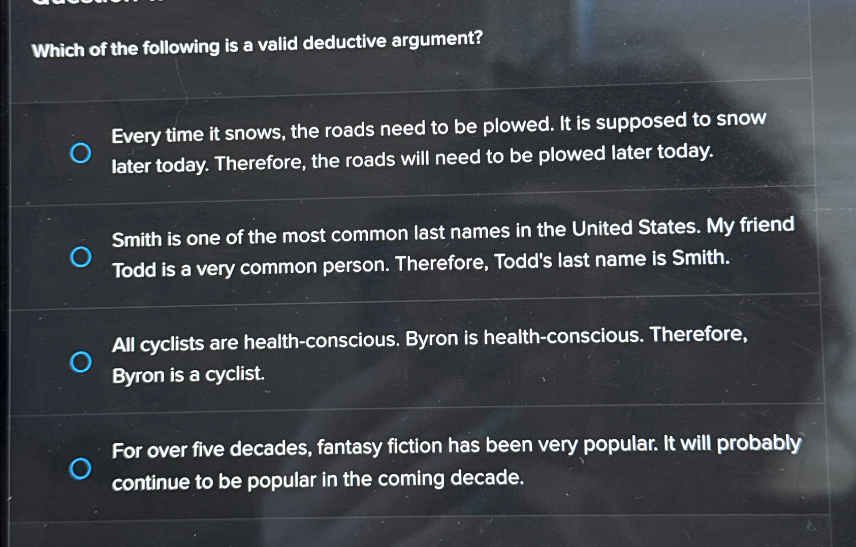 Solved Which of the following is a valid deductive | Chegg.com