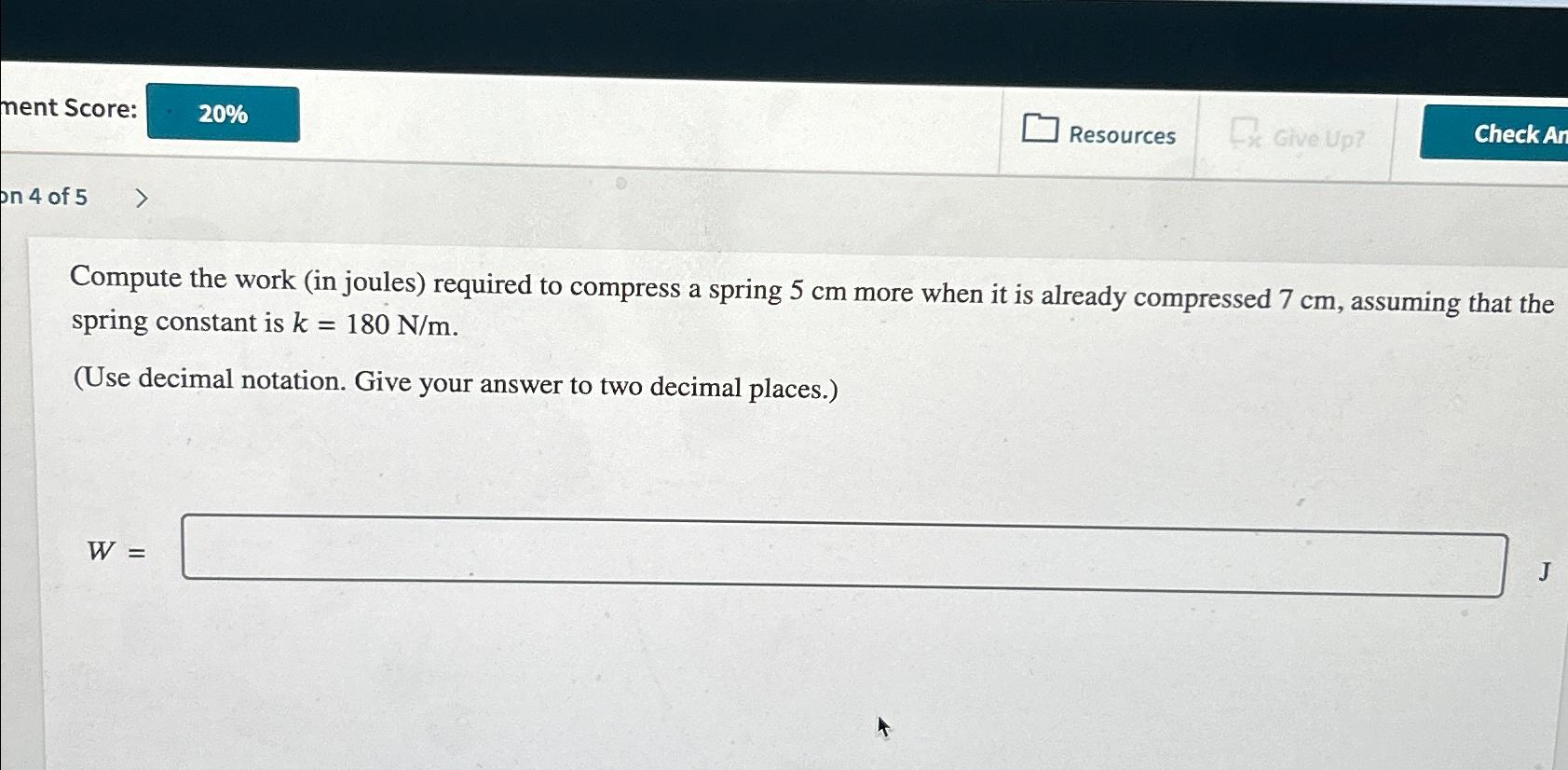 Solved ment Score:Resourcespn 4 ﻿of 5Compute the work (in | Chegg.com